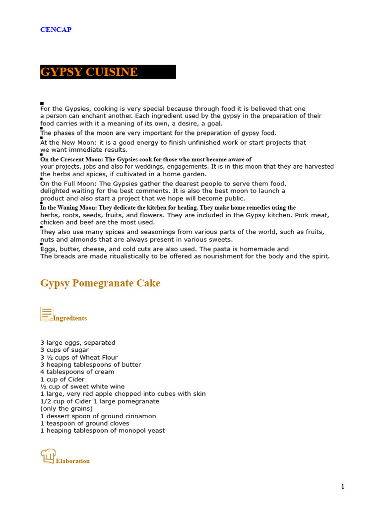 Gypsy Cuisine | PDF | Cakes | Breads
