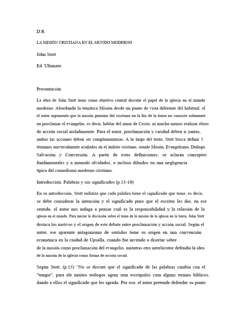 Jhon Stott - La Misión Cristiana en El Mundo Moderno - Daniel Ramos ...