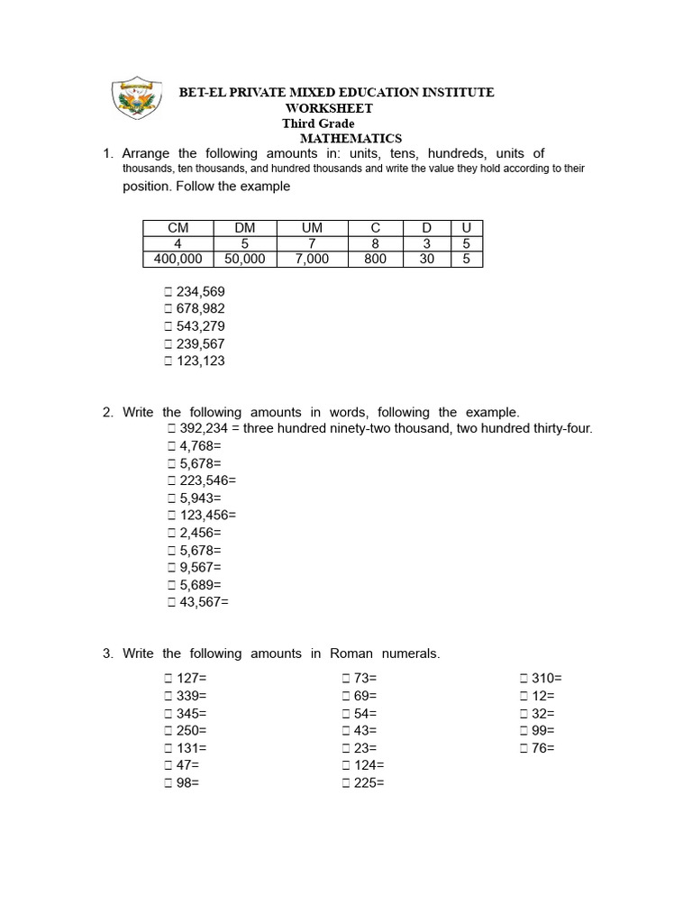 Third Grade Worksheets for Mixed Education | PDF