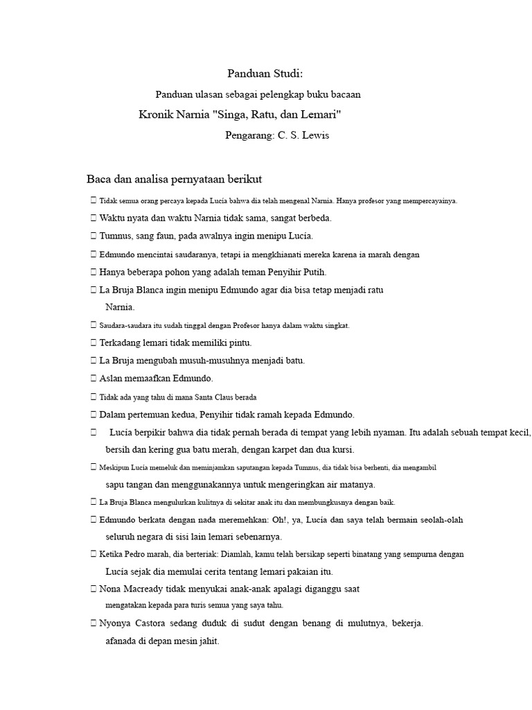 Analisis Karakter dan Tema Narnia | PDF