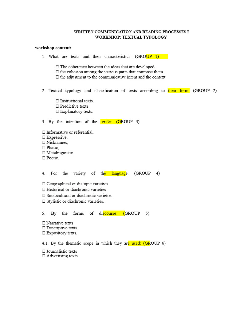 TEXTUAL TYPOLOGY Workshop | PDF