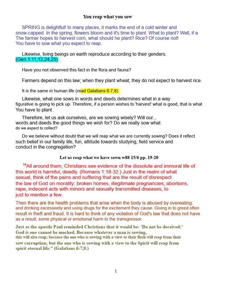 Sowing and Reaping: A Spiritual Guide | PDF | Paul The Apostle ...
