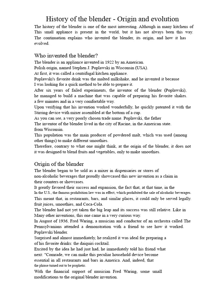 History of The Blender | PDF | Blender | Milkshake