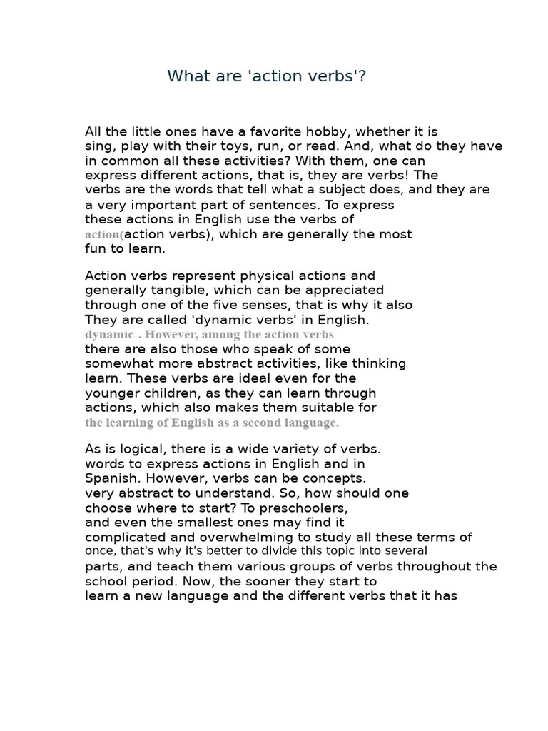 Understanding Action Verbs for Kids | PDF | English Language | Verb