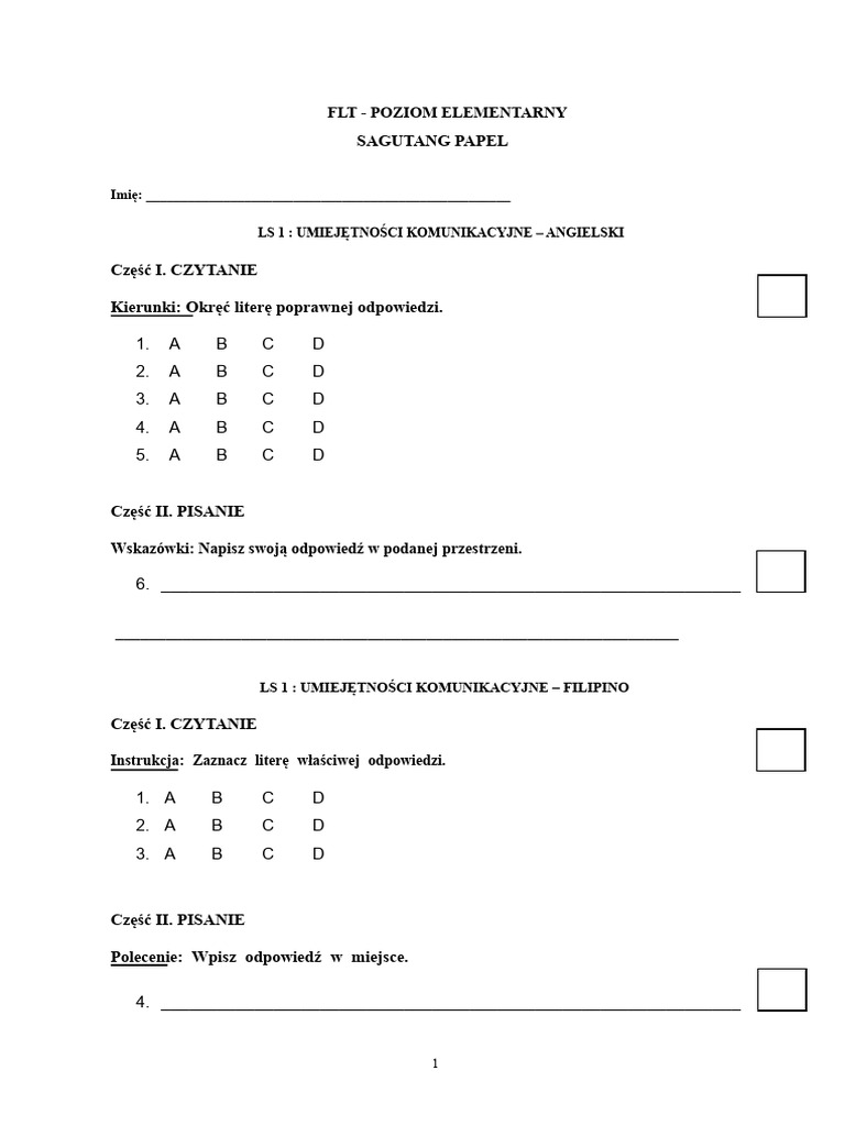 Arkusz Odpowiedzi EL4 | PDF