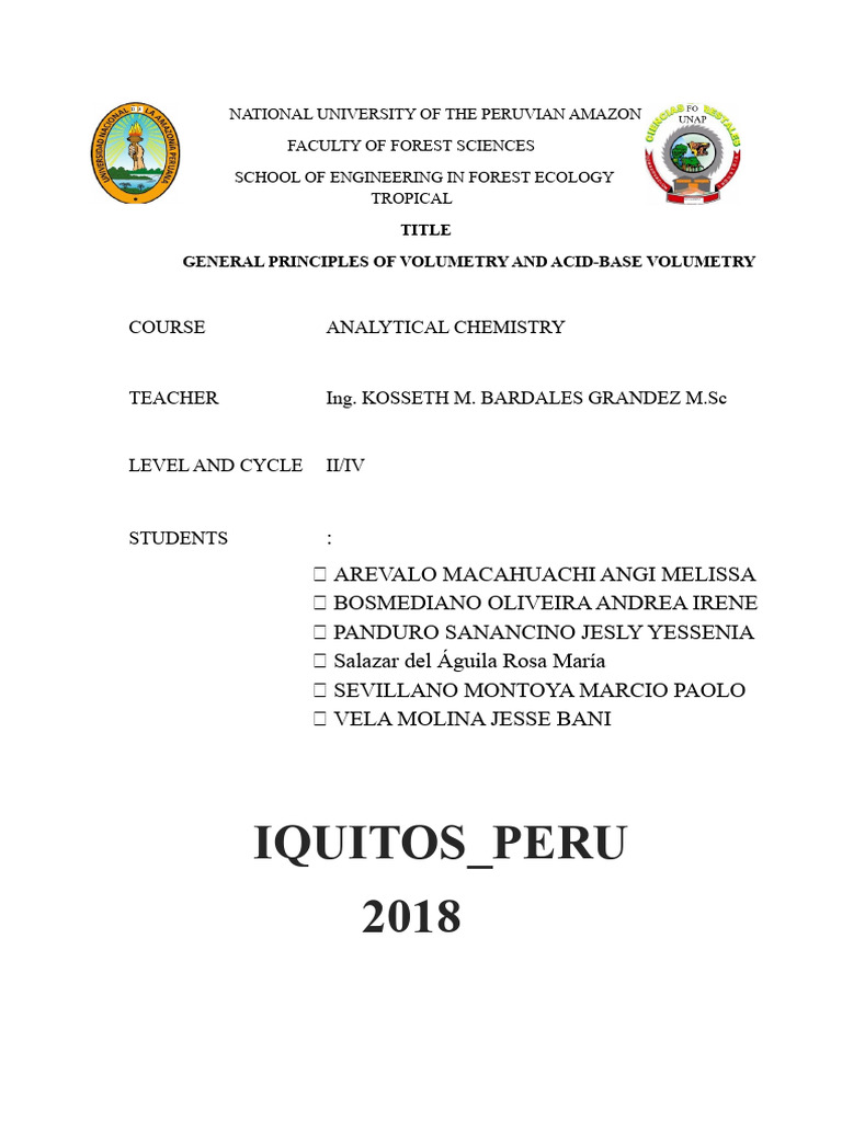 Analytical Chemistry Volumetry | PDF | Titration | Chemistry
