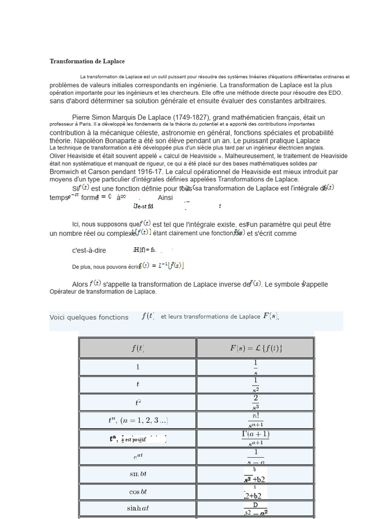 Transformée de Laplace et Inverse | PDF | Transformation de Laplace ...