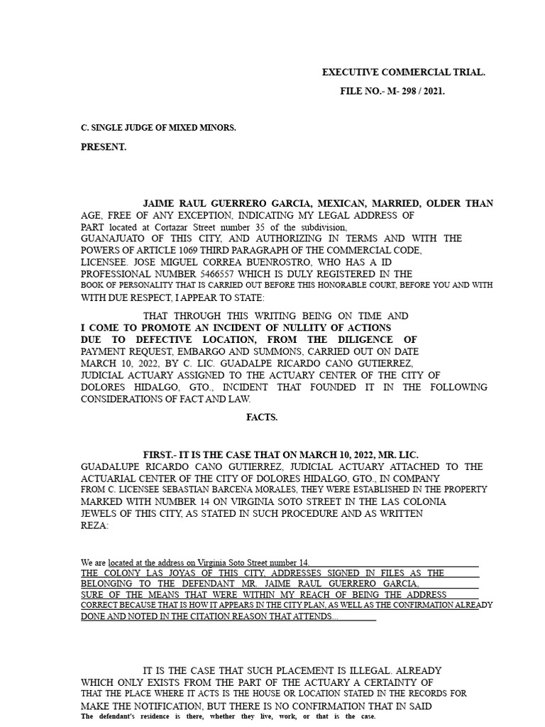 Nullity Incident in Commercial Trial | PDF | Lawsuit | Summons