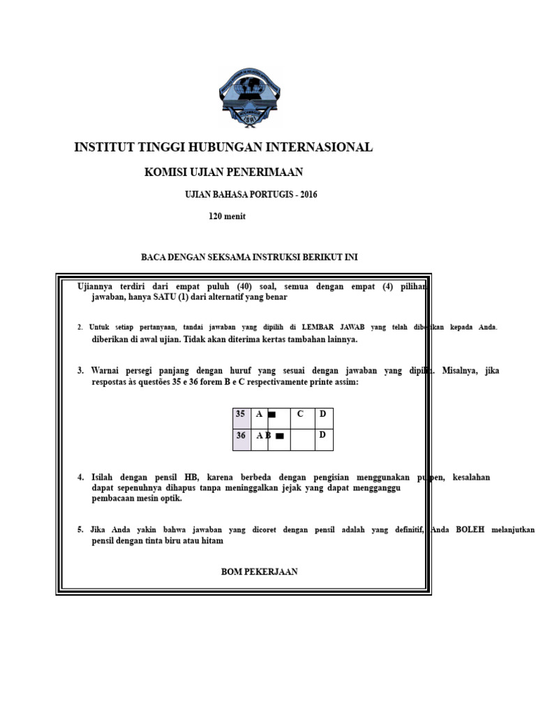 UJC Ujian Penerimaan Bahasa Portugis-2016 | PDF
