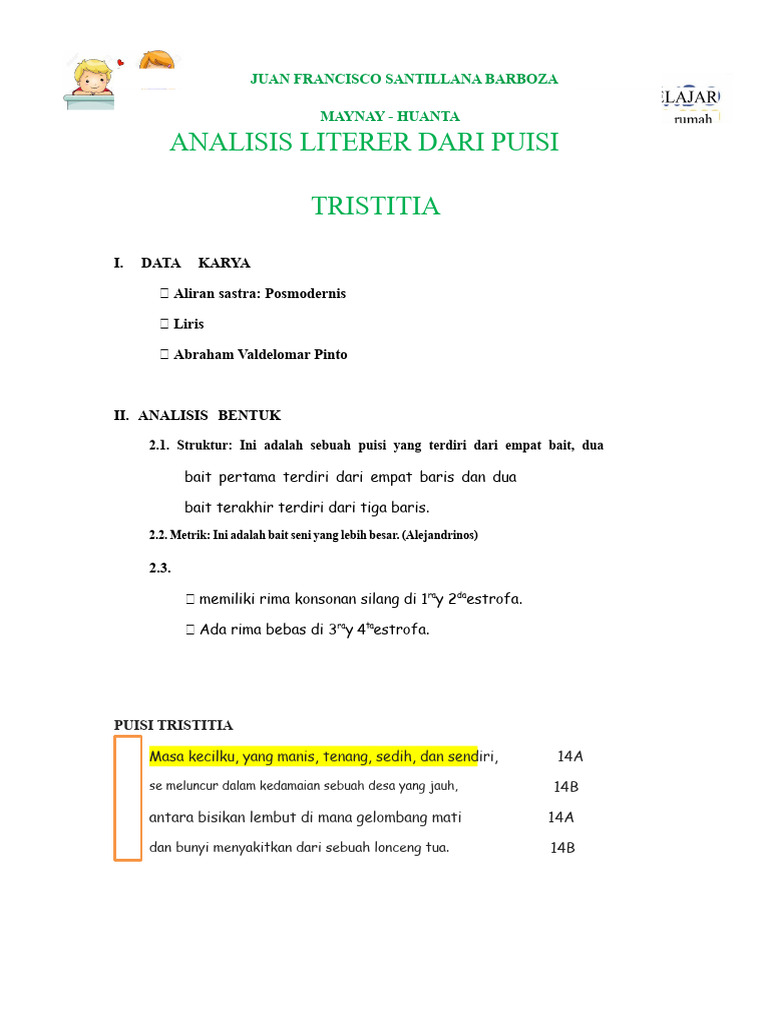 Analisis Puisi "Tristitia" Valdelomar | PDF
