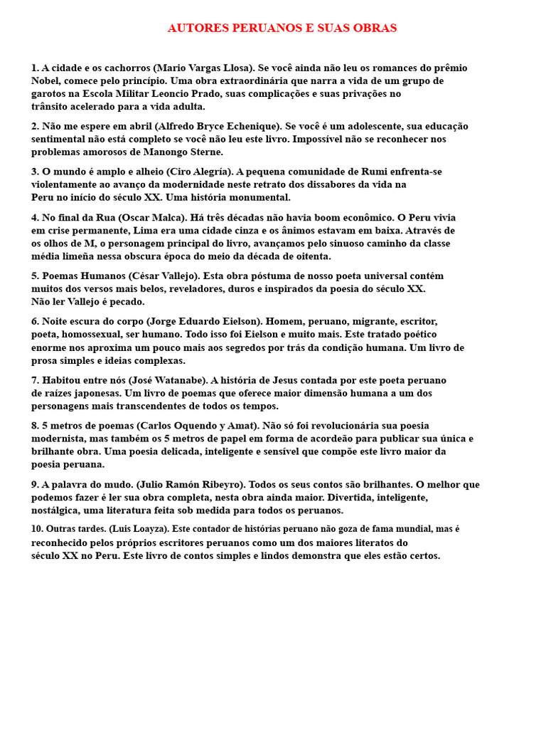 Autores Peruanos e Suas Obras | PDF | Peru | Poesia