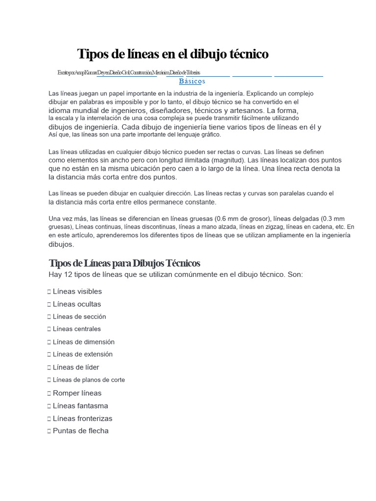 Tipos de Líneas en El Dibujo Técnico | PDF | Dibujo técnico | Dibujo