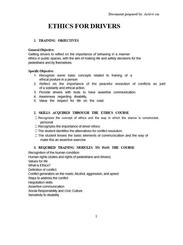 Training Module in Ethics For Drivers | PDF | Traffic | Biofuel