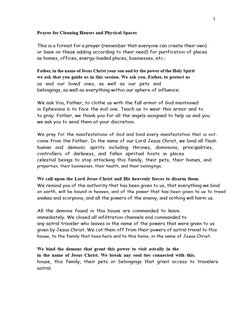 House and Physical Space Cleaning Prayer | PDF | God The Father | Jesus