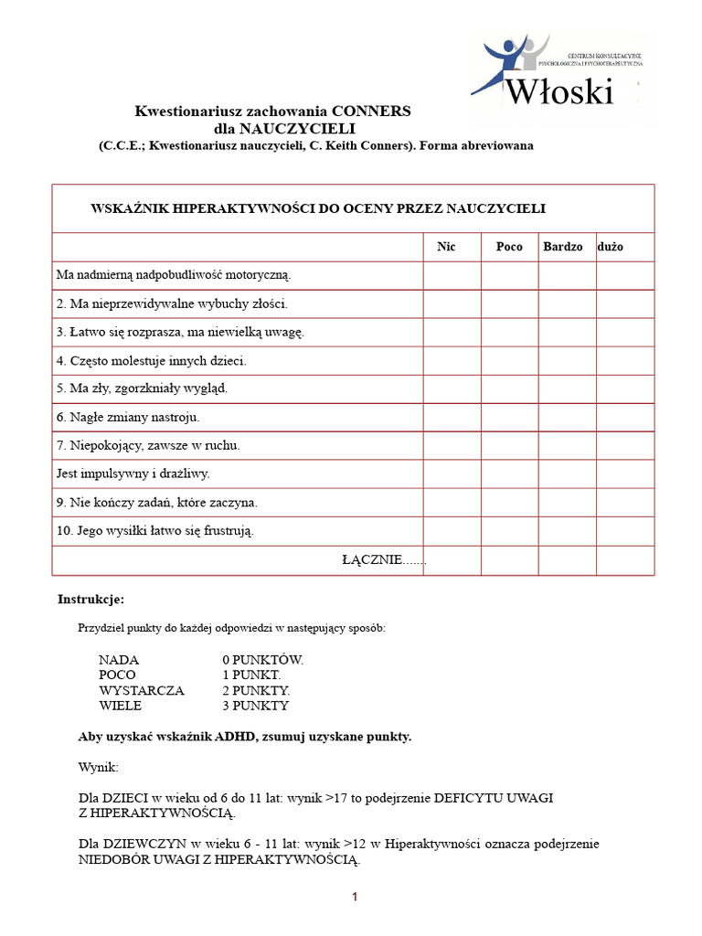 Skala Connersa W Wersji Skróconej | PDF