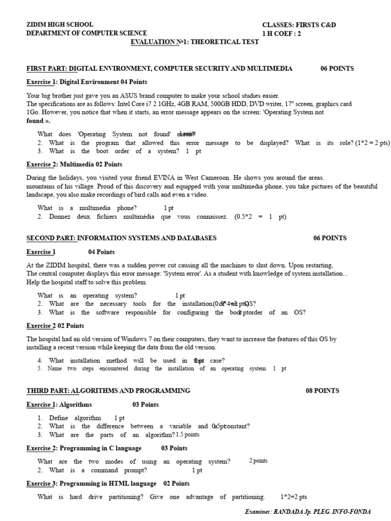 First CDE Test N 1 | PDF | Computing | Computer Science