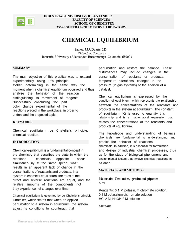 Chemical Equilibrium Report | PDF | Chemical Equilibrium | Chemistry