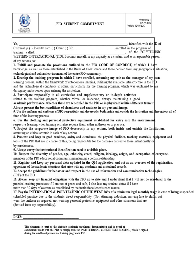 Student Commitment Pio PDF | PDF