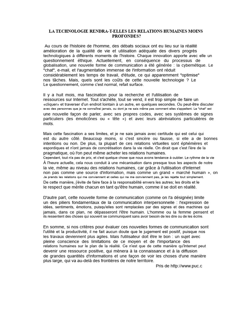 Impact de la technologie sur les relations humaines | PDF