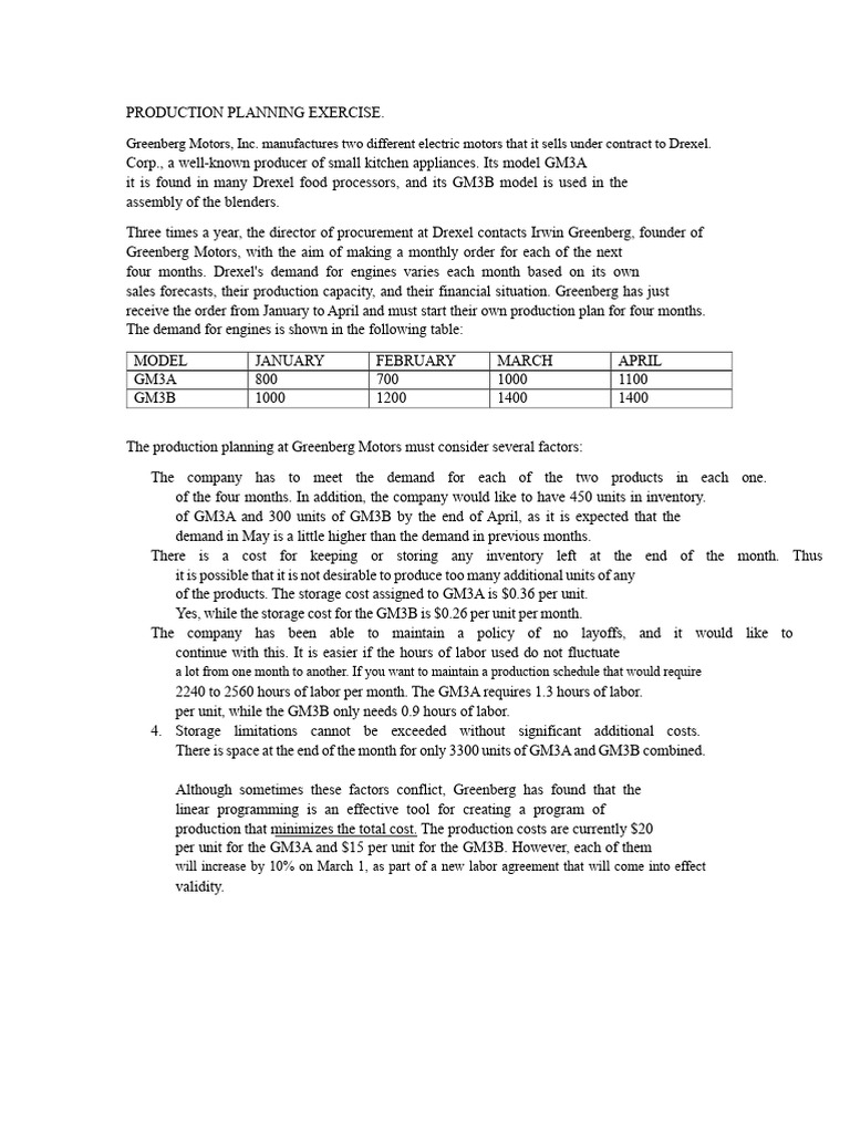 Electric Motor Production Planning Guide | PDF | Inventory | Cost Of ...