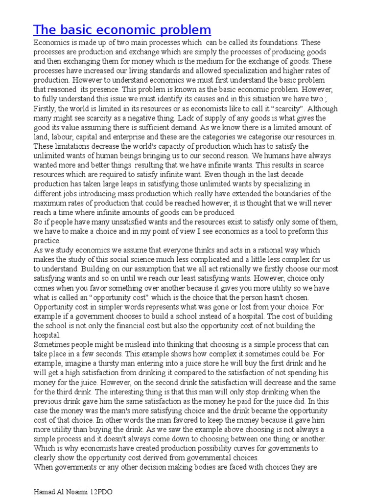 The Basic Economic Problem Pdf Resource Economic Theories