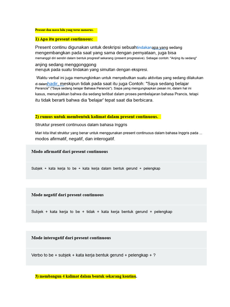 Panduan Lengkap Present Continuous dan Past Continuous | PDF