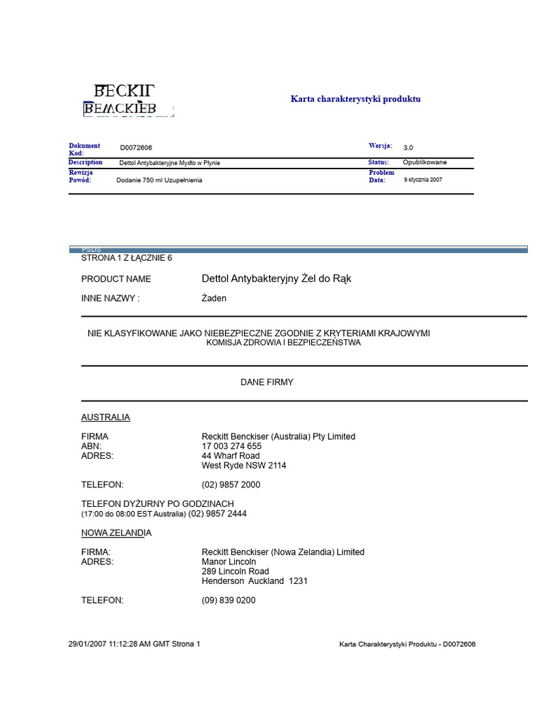 MSDS Dettol PDF | PDF