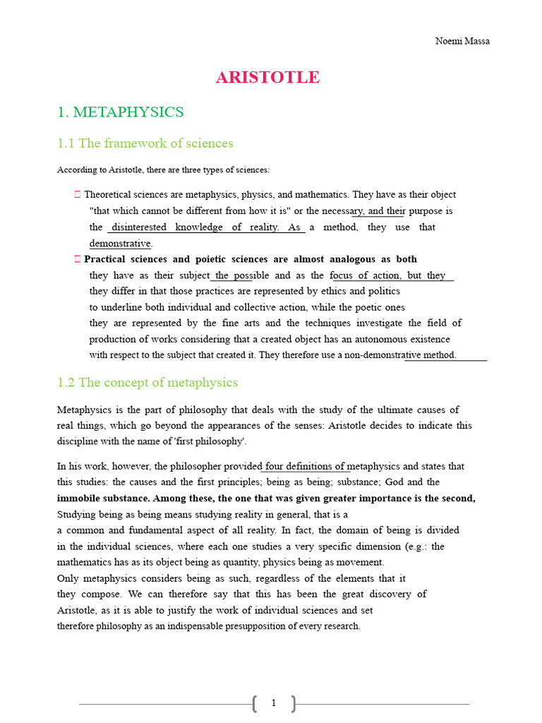 Aristotle's Metaphysics Explained | PDF | Metaphysics | Substance Theory