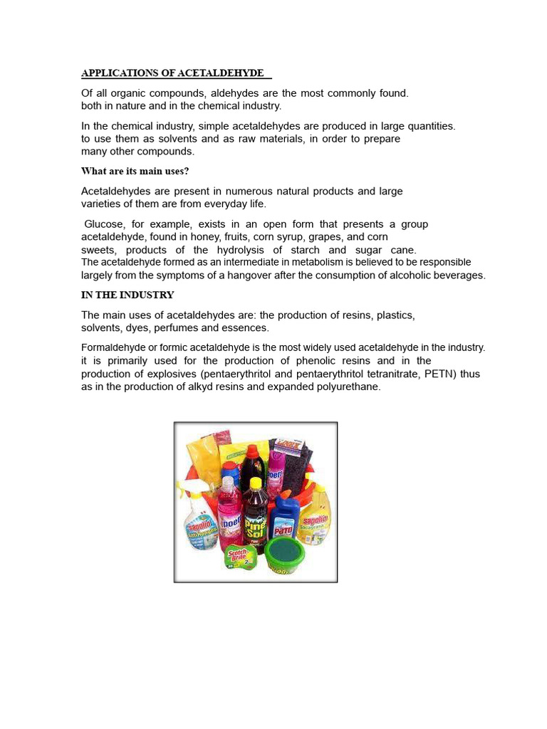 Applications of Acetaldehyde | PDF | Acetic Acid | Formaldehyde