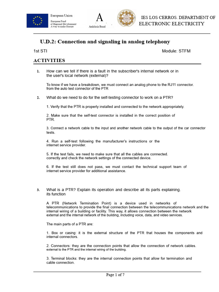Activities Ud2. Connection and Signaling in Analog Telephony | PDF ...
