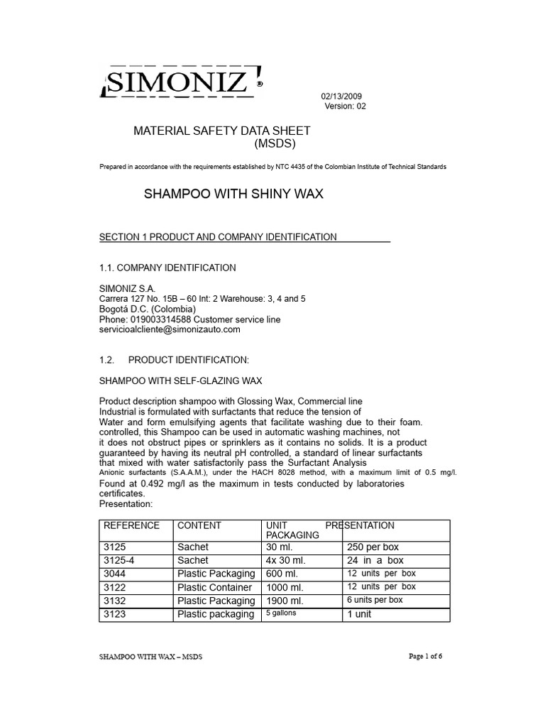 Simoniz Shampoo | PDF | Shampoo | Water