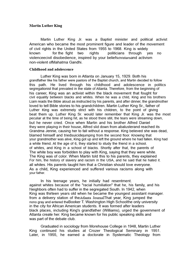 Biography - Martin Luther King | PDF | Martin Luther King Jr. | Social ...