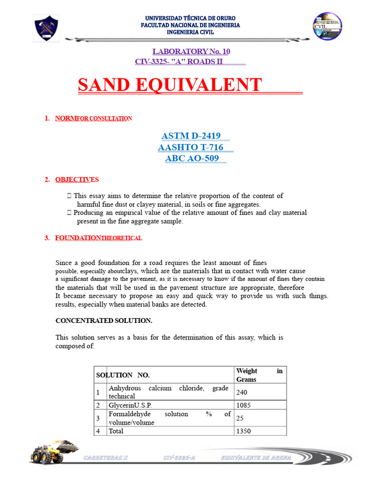 Lab 10 - Sand Equivalent | PDF | Water | Clay