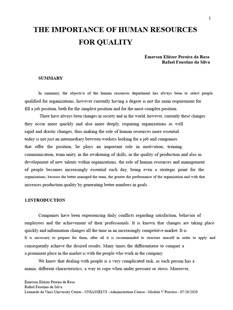 The Importance of Human Resources For Quality | PDF | Employment | Goal
