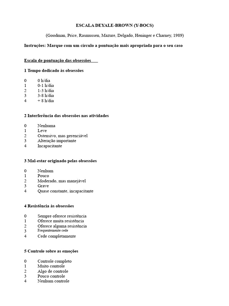 Escala de Yale-Brown (Y-Bocs | PDF