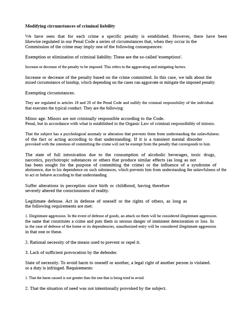 Criminal Liability Modifications Explained | PDF | Crimes | Crime ...