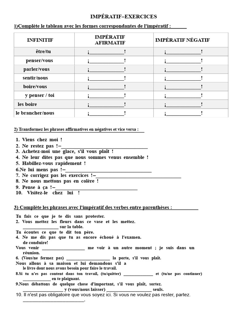 Exercices sur l'Impératif Français | PDF