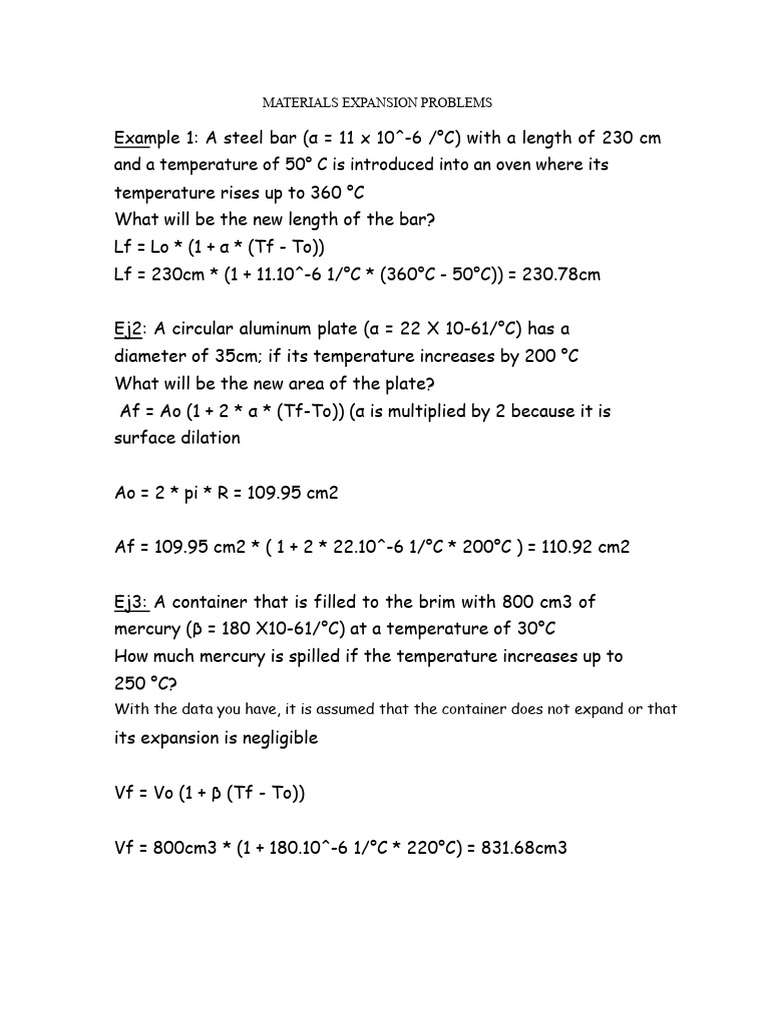 Problems of Materials Expansion | PDF | Thermal Expansion | Applied And ...