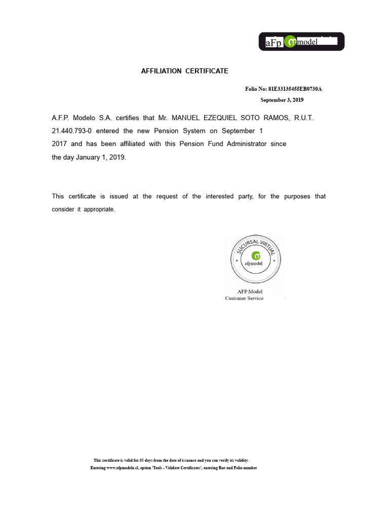 Model of Certificate of Affiliation To AFP | PDF