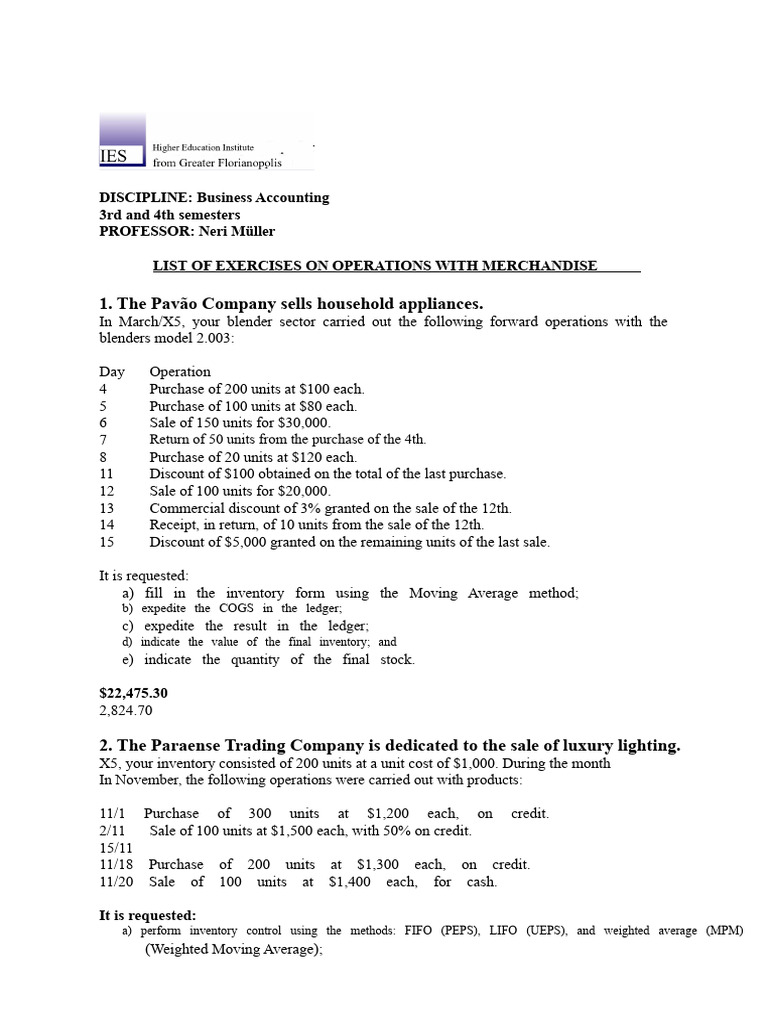 Exercises On Transactions With Goods | PDF | Cost Of Goods Sold | Inventory