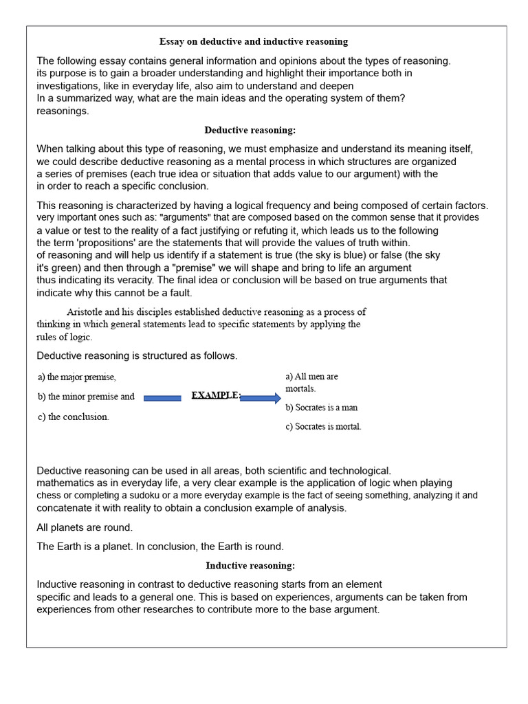 Inductive vs. Deductive Reasoning Essay | PDF | Deductive Reasoning ...