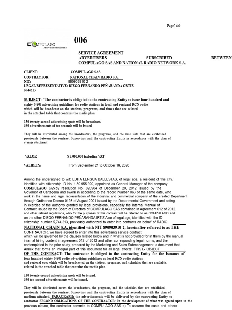 Radio Advertising Contract | PDF | Payments | Indemnity