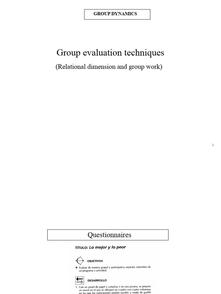 Group Evaluation Techniques Explained | PDF | Questionnaire | Human ...