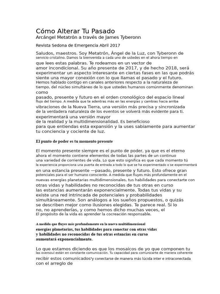 AA Metatron Cómo Alterar Tu Pasado James Tyberonn | PDF | Experiencia ...