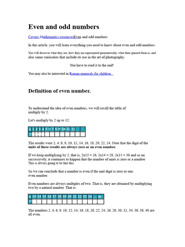 Even and Odd Numbers | PDF | Multiplication | Numbers