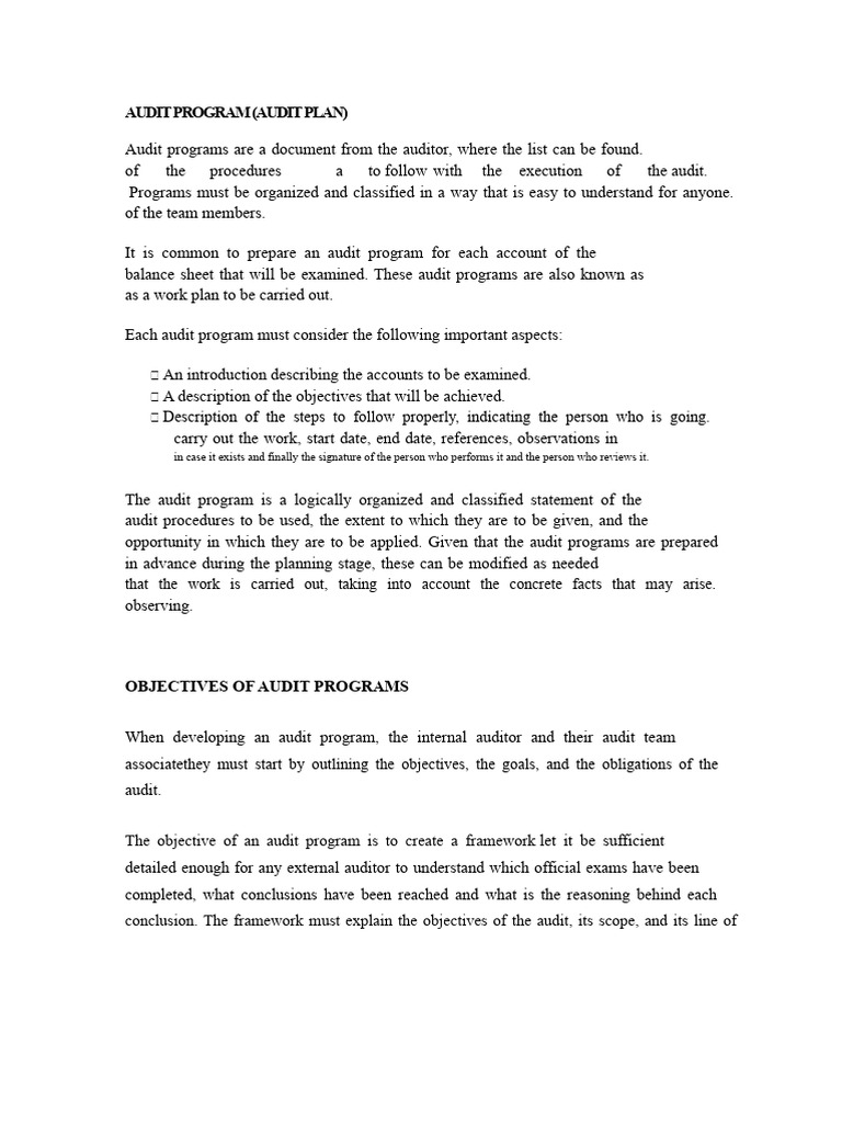 Audit Program | PDF | Audit | Internal Control