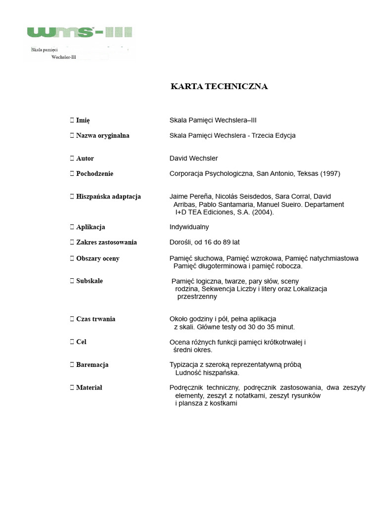 Karta Techniczna Wms III | PDF