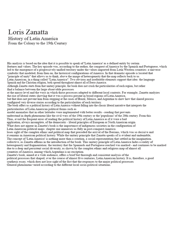 Summary Loris Zanatta | PDF | Latin America | The United States