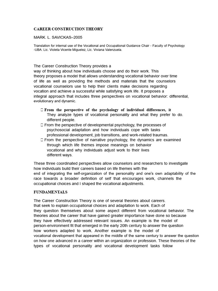 Understanding Career Construction Theory | PDF | Narrative | Identity ...