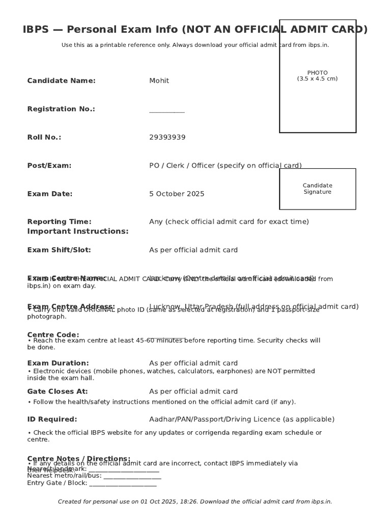 Ibps Exam Info Mohit | PDF